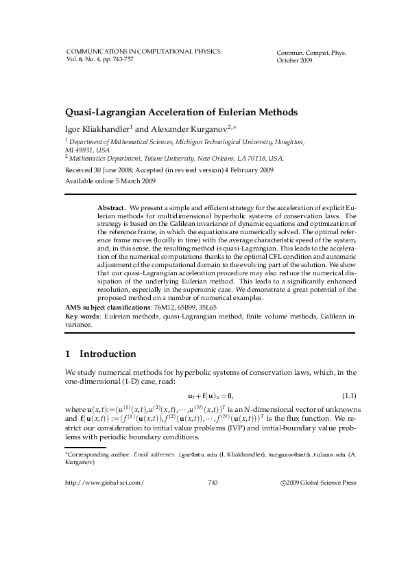 (PDF) Quasi-Lagrangian Acceleration of Eulerian Methods