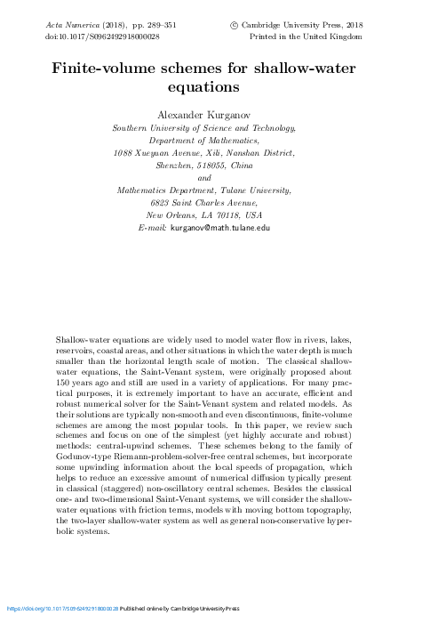 Pdf Finite Volume Schemes For Shallow Water Equations