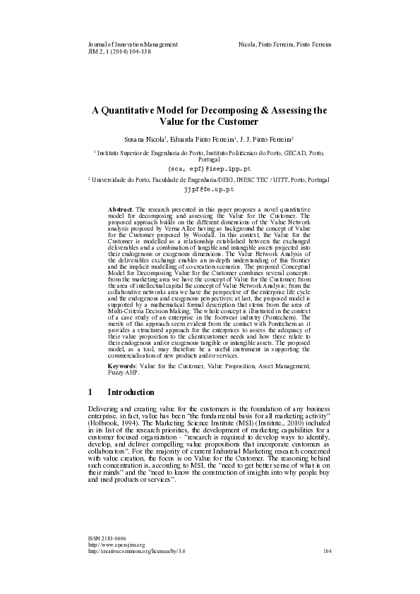 (PDF) A Quantitative Model for Decomposing & Assessing the Value for ...