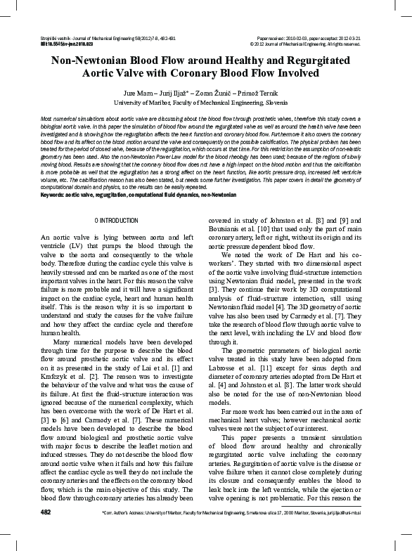 (PDF) Non-Newtonian Blood Flow around Healthy and Regurgitated Aortic ...