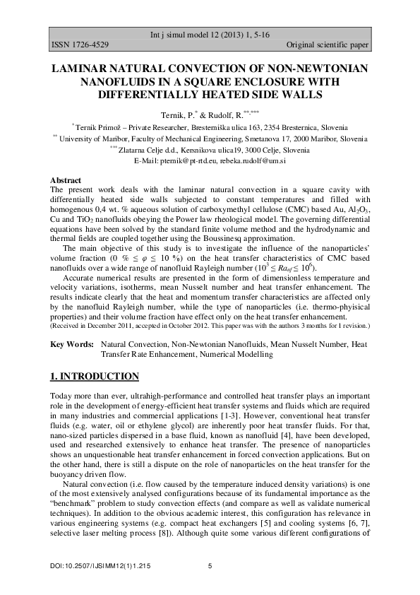 Pdf Laminar Natural Convection Of Non Newtonian Nanofluids In A Square Enclosure With
