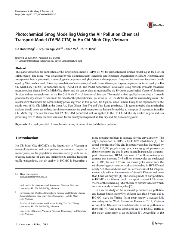 (PDF) Photochemical Smog Modelling Using the Air Pollution Chemical ...