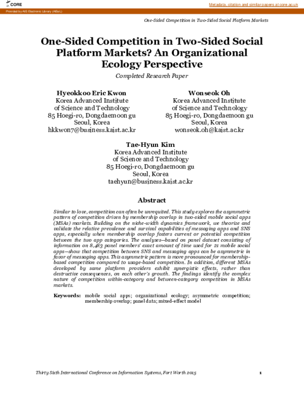 (PDF) One-Sided Competition in Two-Sided Social Platform Markets? An ...
