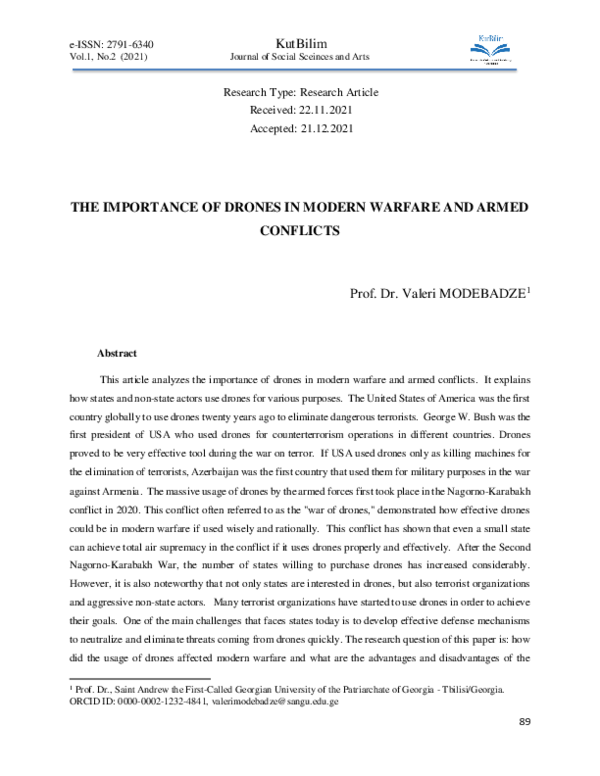 (PDF) THE IMPORTANCE OF DRONES IN MODERN WARFARE AND ARMED CONFLICTS
