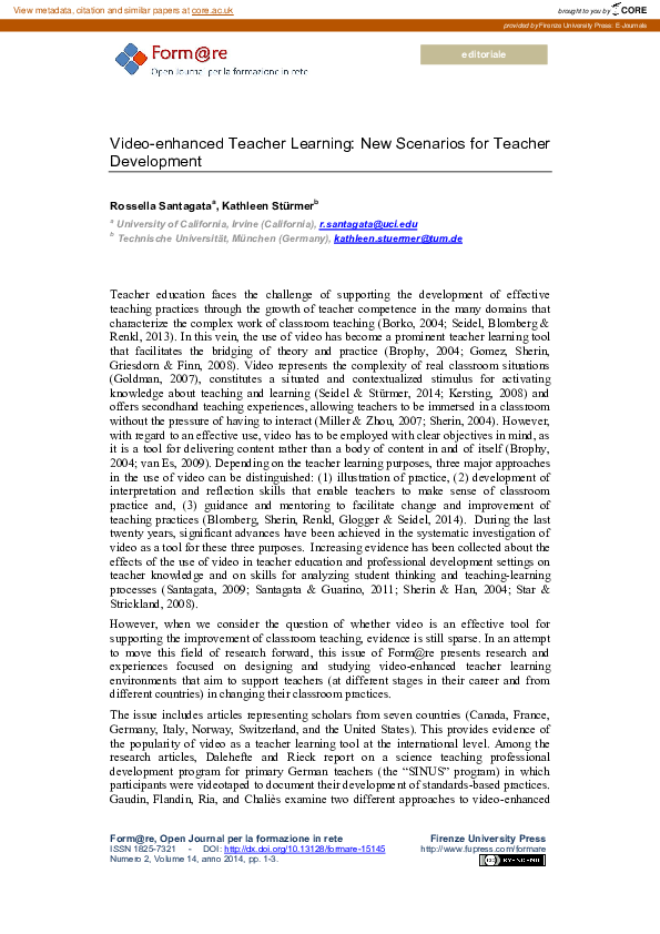 (PDF) Video-enhanced Teacher Learning: New Scenarios for Teacher Development