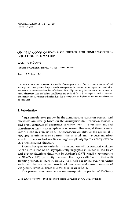 (PDF) On the consequences of trend for simultaneous equation estimation