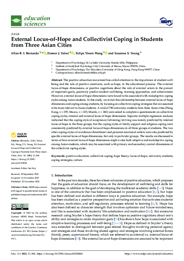 (PDF) Locus-of-Hope and Collectivist Coping in Asia