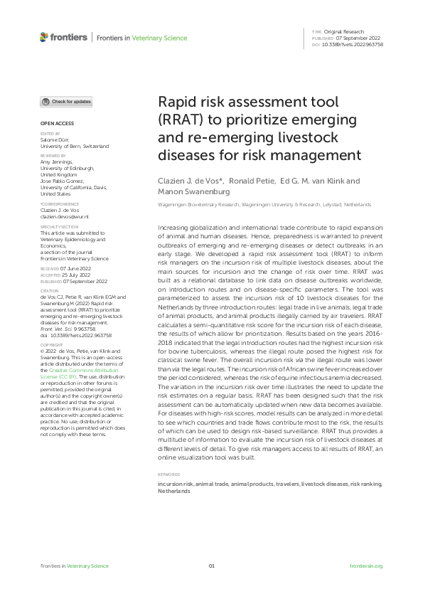 (PDF) Rapid risk assessment tool (RRAT) to prioritize emerging and re-emerging livestock ...