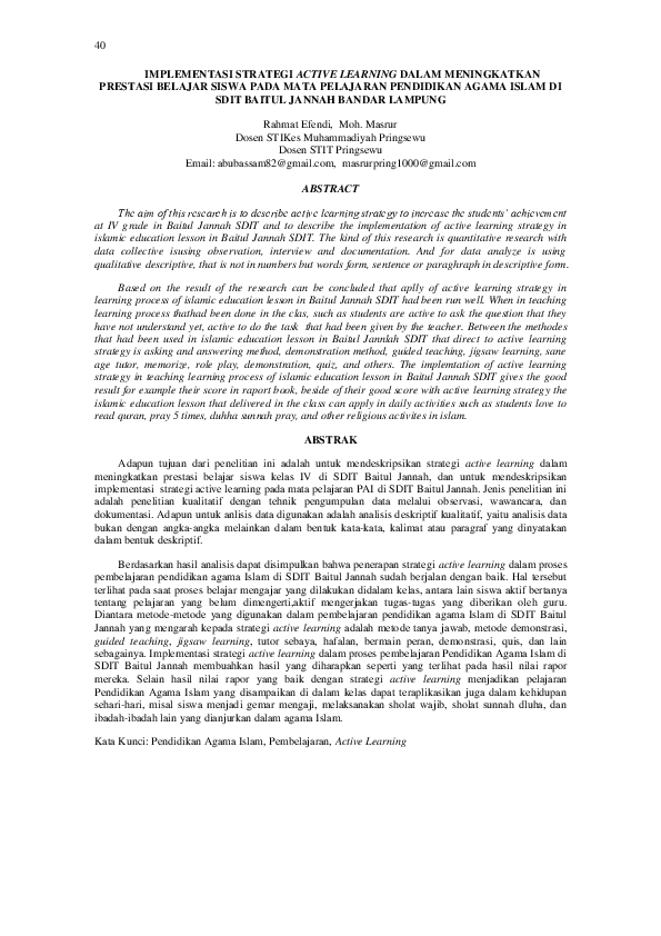 (PDF) Implementasi Strategi Active Learning Dalam Meningkatkan Prestasi ...