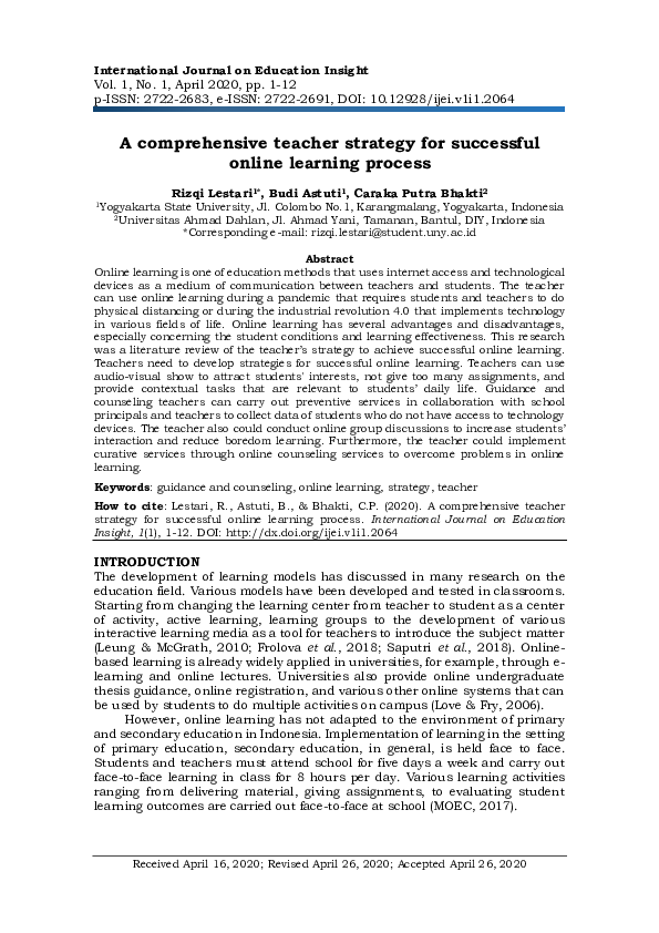 (PDF) Effective Teacher Strategies for Online Learning