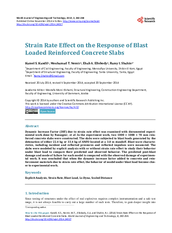 Pdf Strain Rate Effect On The Response Of Blast Loaded Reinforced Concrete Slabs