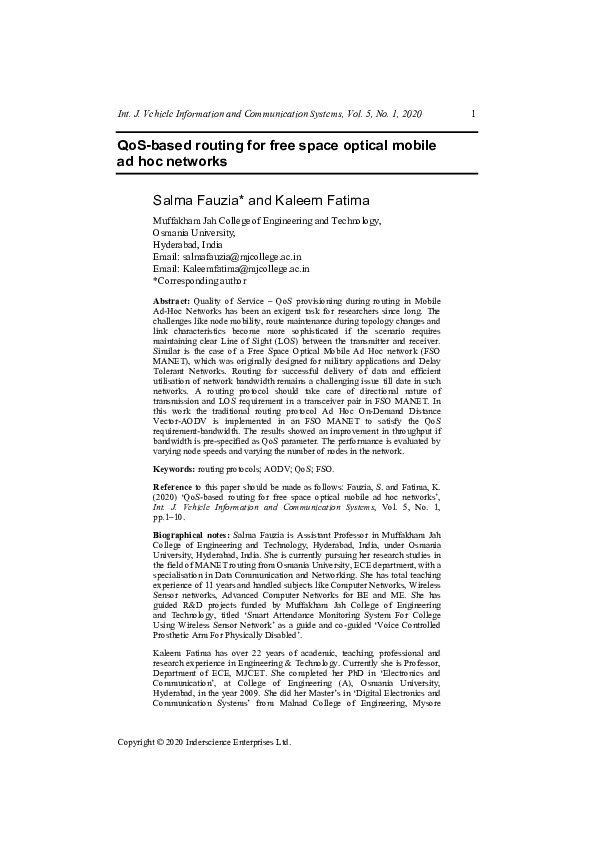 Pdf Qos Based Routing For Free Space Optical Mobile Ad Hoc Networks