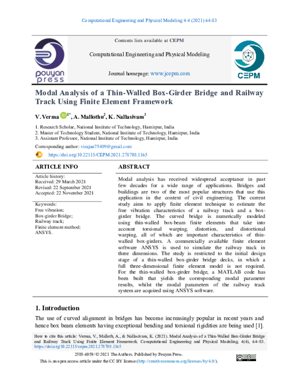 Pdf Modal Analysis Of A Thin Walled Box Girder Bridge And Railway Track Using Finite Element