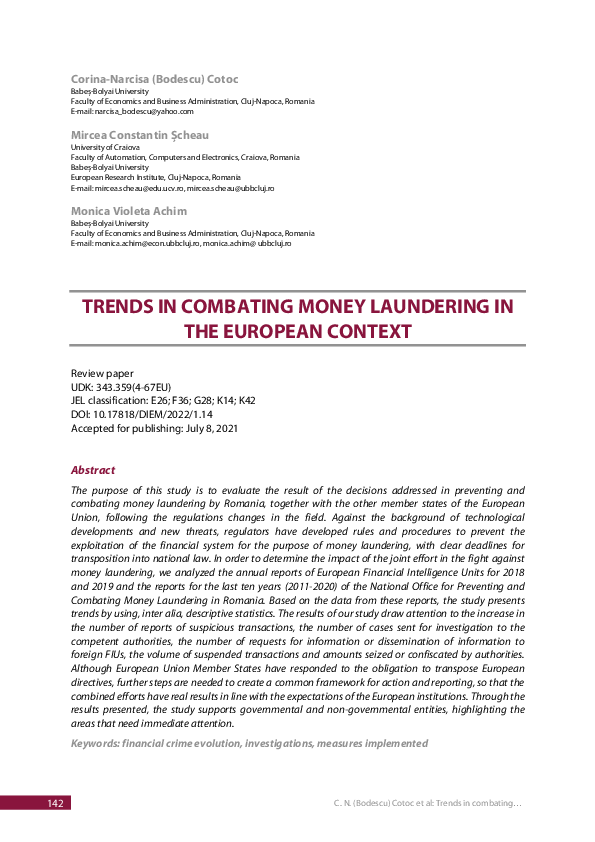 (PDF) TRENDS IN COMBATING MONEY LAUNDERING IN THE EUROPEAN CONTEXT
