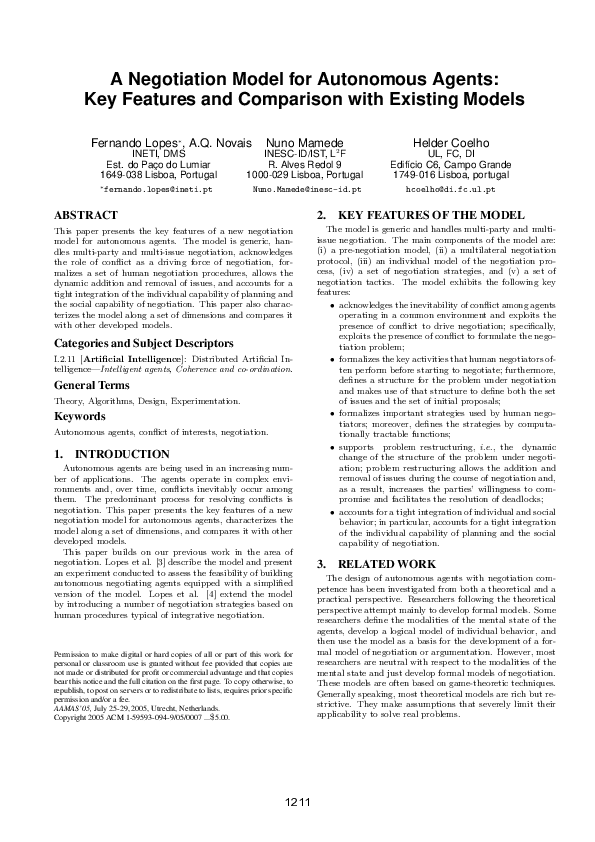 (PDF) A negotiation model for autonomous agents
