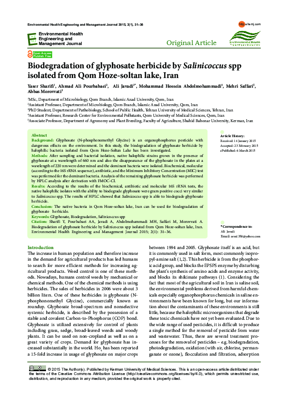 (PDF) Biodegradation of glyphosate herbicide by Salinicoccus spp ...