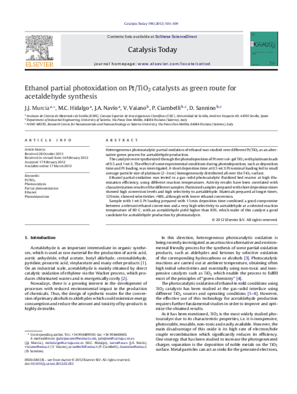 (PDF) Ethanol partial photoxidation on Pt/TiO2 catalysts as green route ...