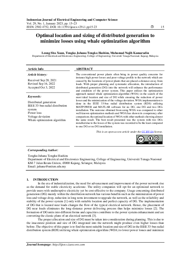 Pdf Optimal Location And Sizing Of Distributed Generation To Minimize Losses Using Whale 3432