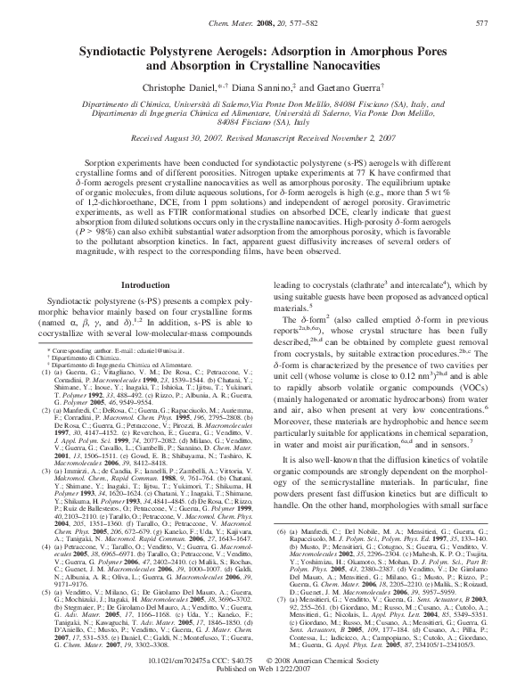 (PDF) Syndiotactic Polystyrene Aerogels: Adsorption in Amorphous Pores ...