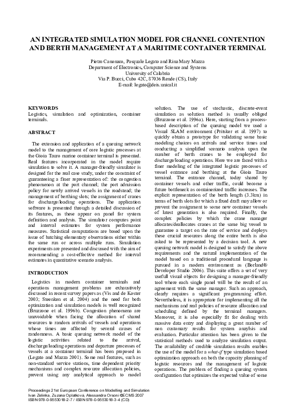 (PDF) An Integrated Simulation Model For Channel Contention And Berth Management At A Maritime ...