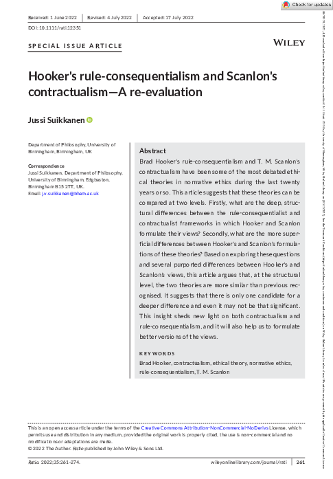 (PDF) Hooker's rule-consequentialism and Scanlon's contractualism--A re-evaluation