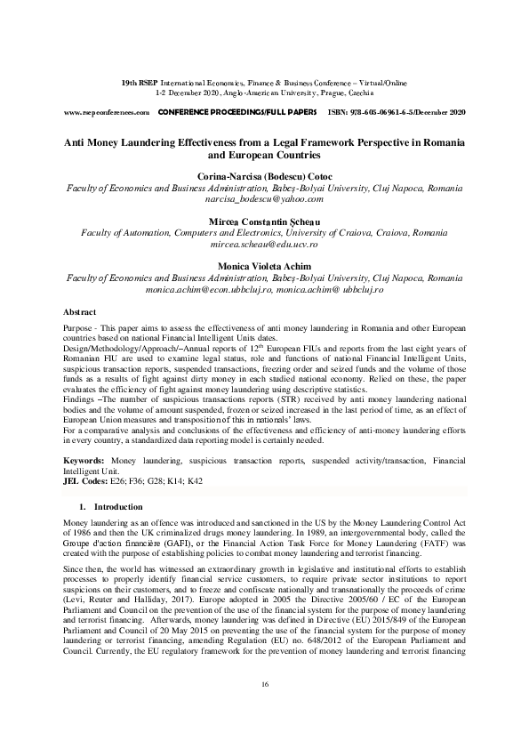 (PDF) Anti Money Laundering Effectiveness from a Legal Framework ...