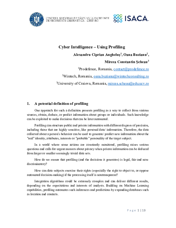 (PDF) Cyber Intelligence -Using Profiling