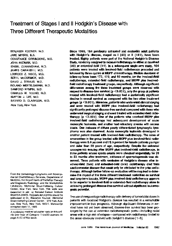(PDF) Treatment of stages I and II hodgkin's disease with three ...