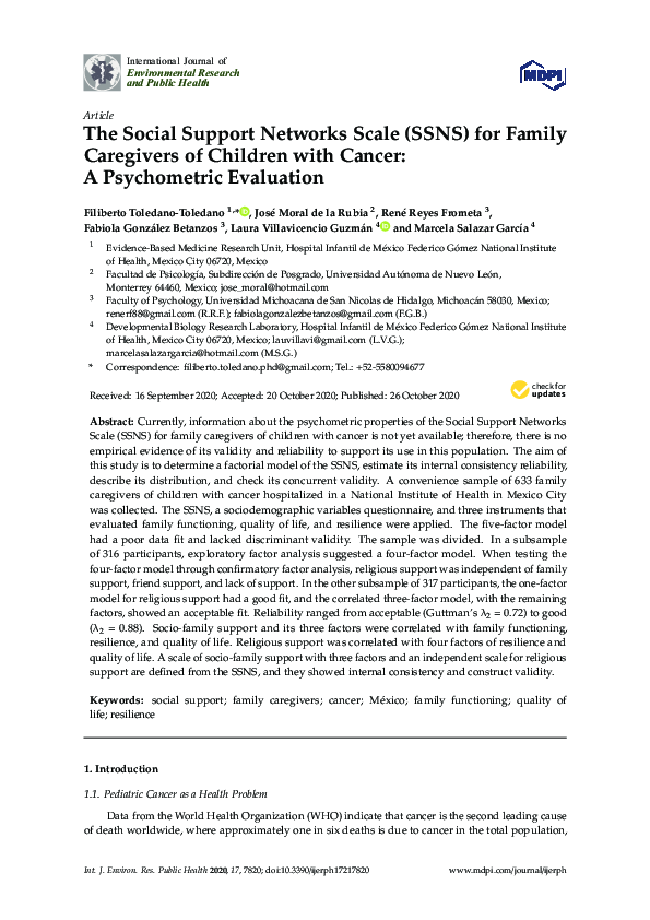 (PDF) The Social Support Networks Scale (SSNS) for Family Caregivers of ...