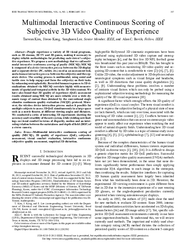 (PDF) Multimodal Interactive Continuous Scoring of Subjective 3D Video ...