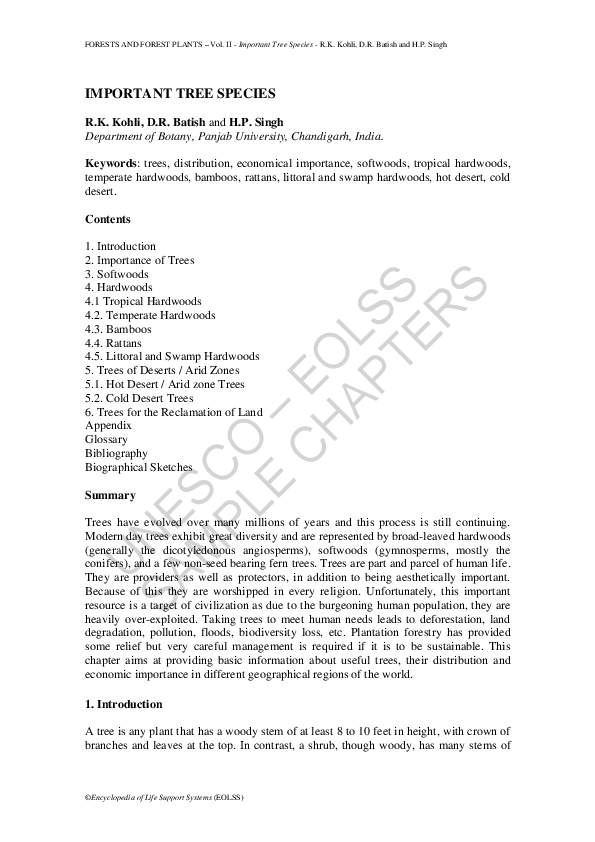 (PDF) Encyclopedia of Life Support Systems ( EOLSS ) IMPORTANT TREE SPECIES