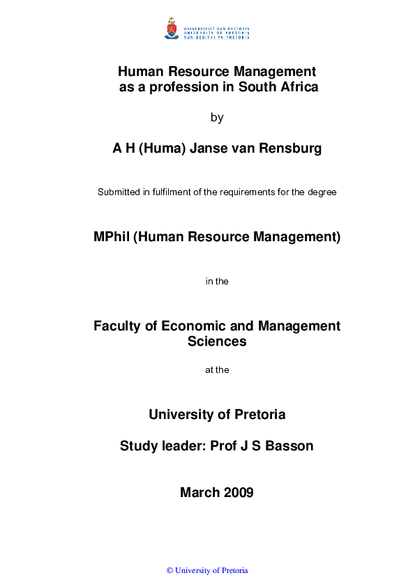 (PDF) Human resource management as a profession in South Africa