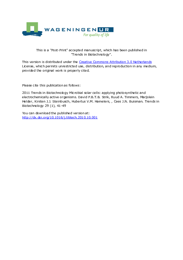 (PDF) Microbial solar cells: applying photosynthetic and ...