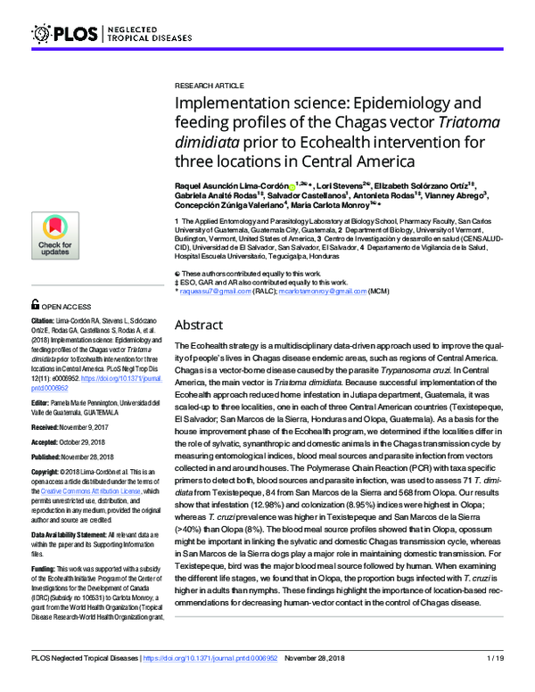 (PDF) Implementation science: Epidemiology and feeding profiles of the Chagas vector Triatoma ...