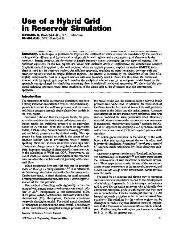 (PDF) Use of a Hybrid Grid in Reservoir Simulation