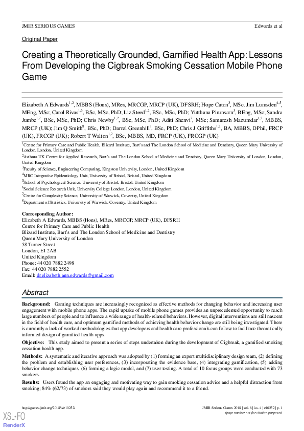 (PDF) Creating a Theoretically Grounded, Gamified Health App: Lessons ...