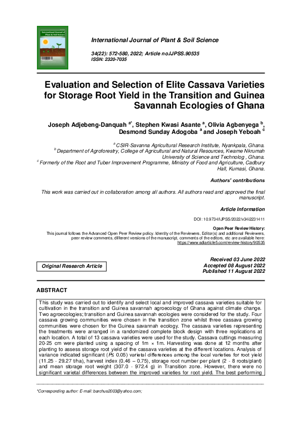 (PDF) Evaluation and Selection of Elite Cassava Varieties for Storage ...