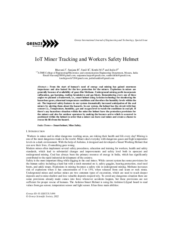 (PDF) IoT Miner Tracking and Workers Safety Helmet