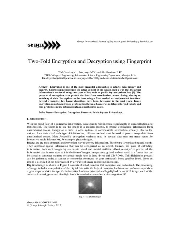 (PDF) Two-Fold Encryption and Decryption using Fingerprint (PDF) Two-Fold Encryption and Decryption using Fingerprint