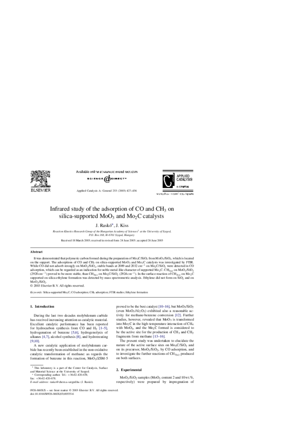 (PDF) Infrared study of the adsorption of CO and CH3 on silica ...