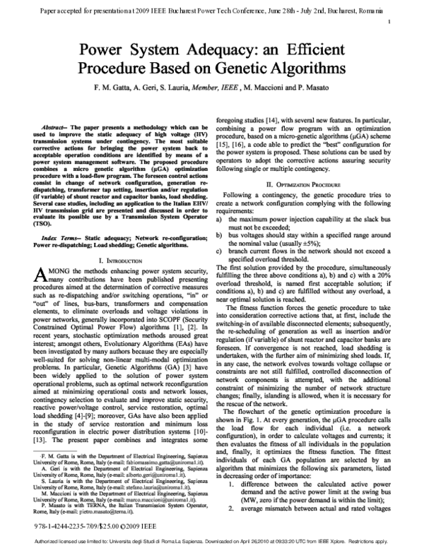 (PDF) Power system adequacy: An efficient procedure based on genetic ...