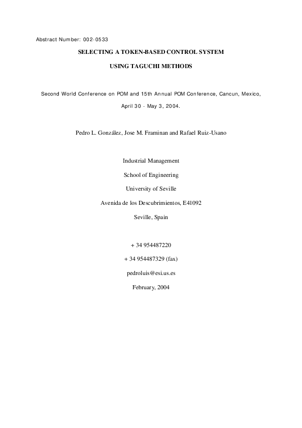 Pdf Selecting A Token Based Control System Using Taguchi Methods