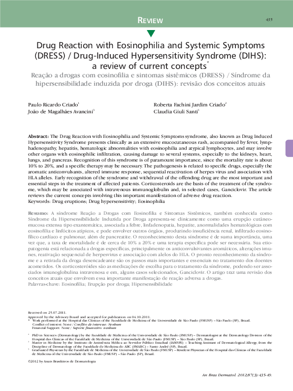 (PDF) Drug reaction with Eosinophilia and Systemic Symptoms (DRESS ...