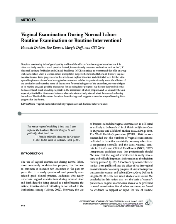 (PDF) Vaginal Examination During Normal Labor: Routine Examination or ...