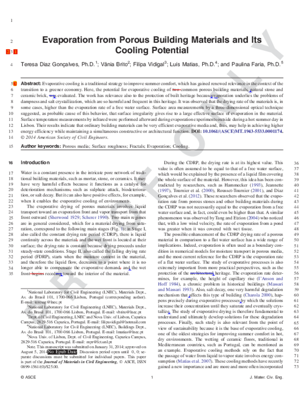 (PDF) Evaporation from Porous Building Materials and Its Cooling Potential