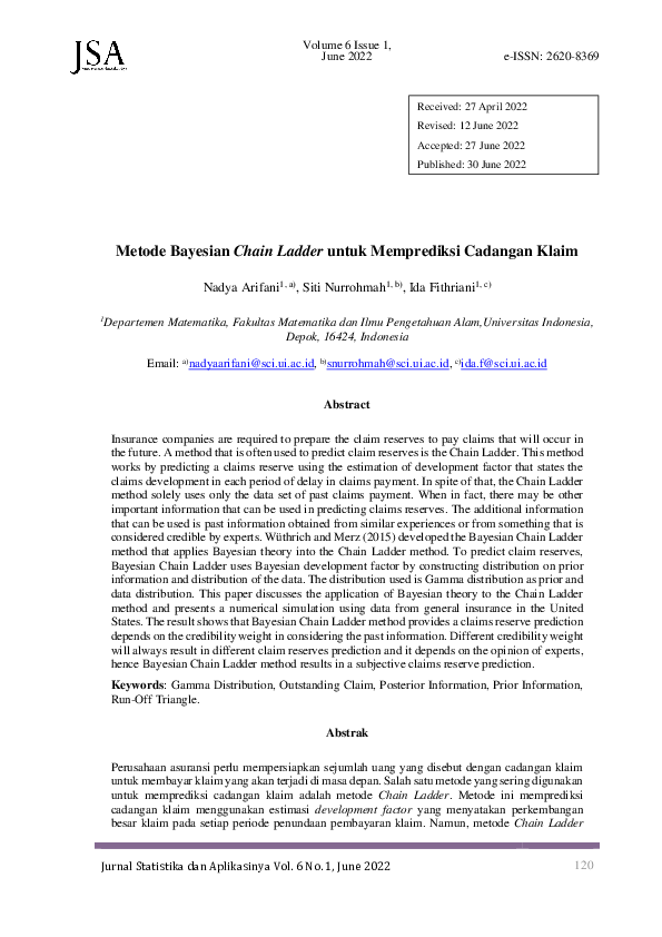 (PDF) Metode Bayesian Chain Ladder untuk Memprediksi Cadangan Klaim