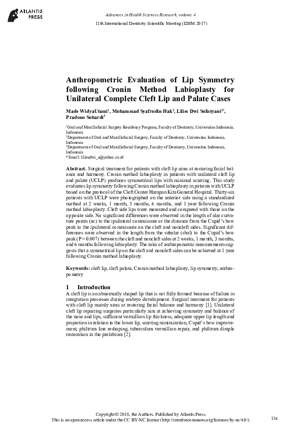 (PDF) Anthropometric Evaluation of Lip Symmetry following Cronin Method Labioplasty for ...
