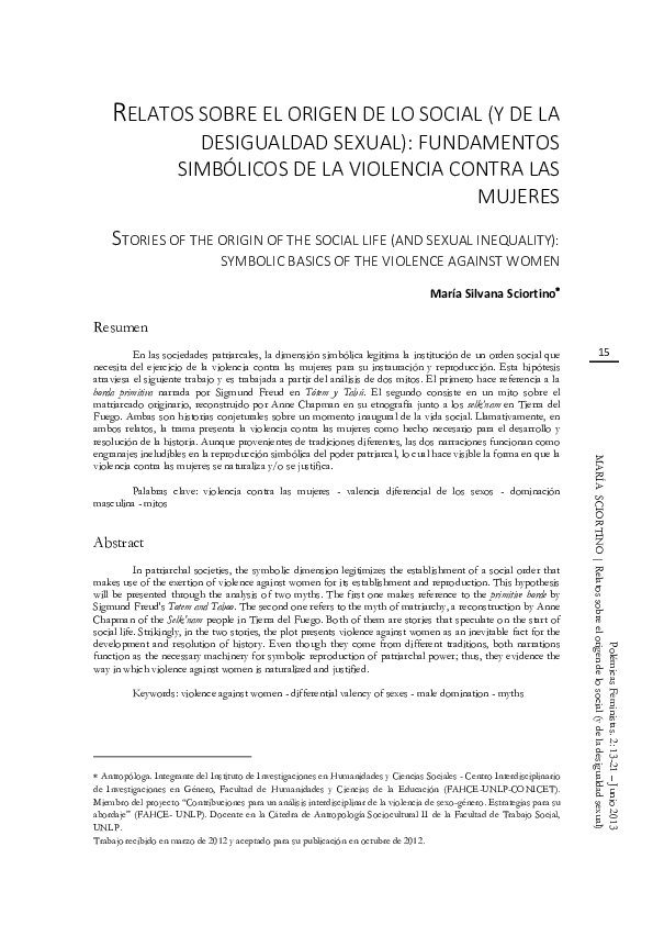 (PDF) Relatos sobre el origen de lo social (y de la desigualdad sexual ...