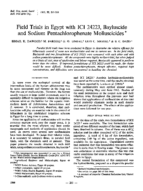 (PDF) Field Trials in Egypt with Ici 24223, Bayluscide and Sodium ...
