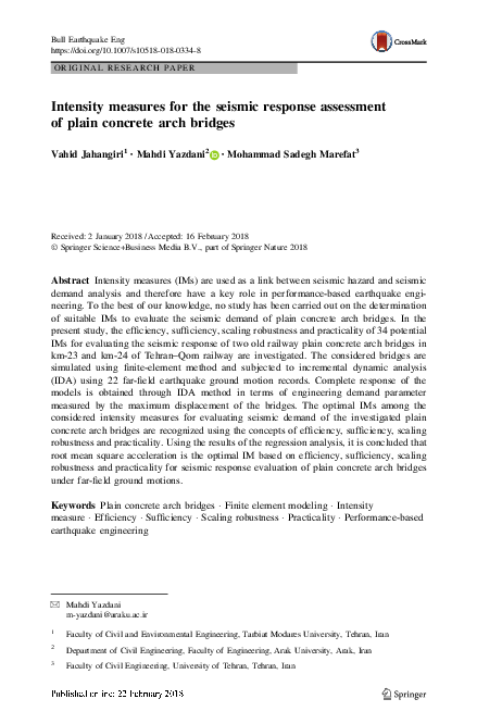(PDF) Intensity measures for the seismic response assessment of plain ...
